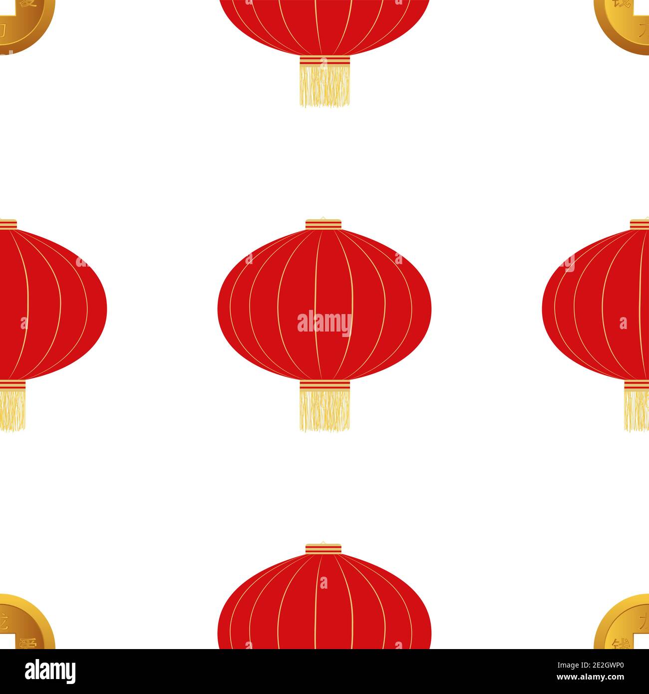 Flat red hanging Chinese lantern seamless pattern background for Chinese New Year celebration ...