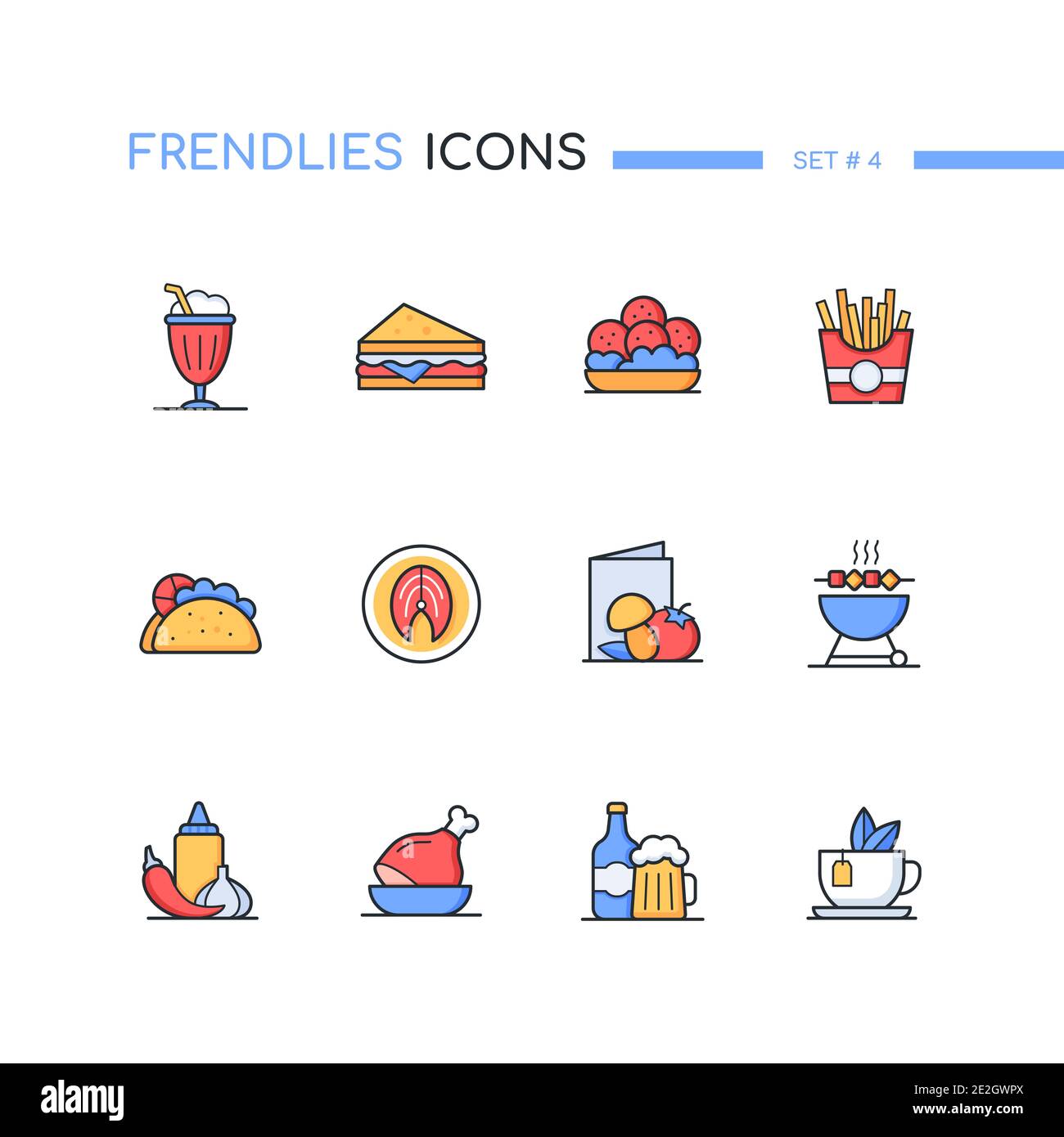 Street food - line design style icons set. Cafe or restaurant menu idea ...