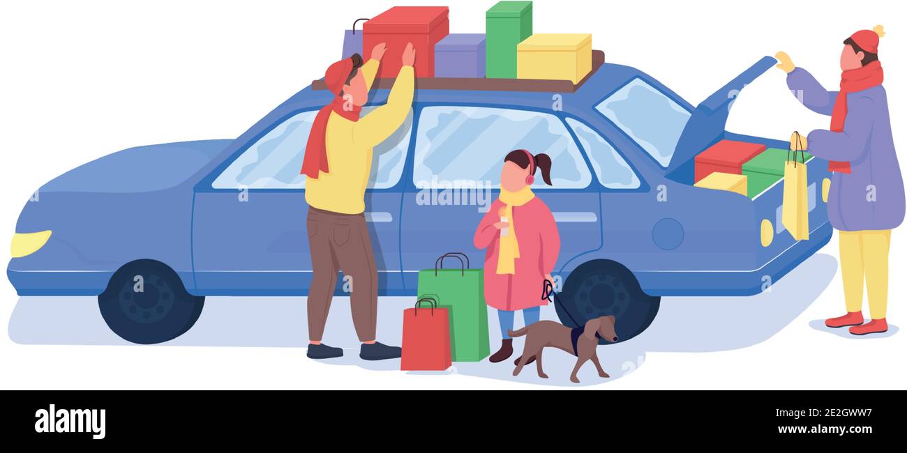 Family on holiday shopping flat color vector faceless characters Stock ...