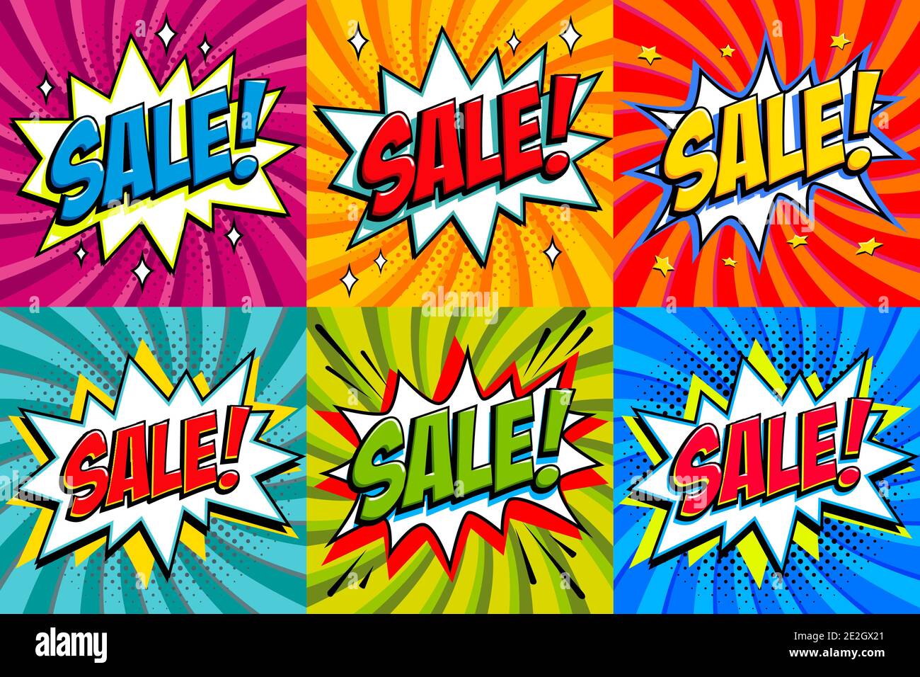Big sale set. Comic style template banners. 4 Sale inscriptions on ...