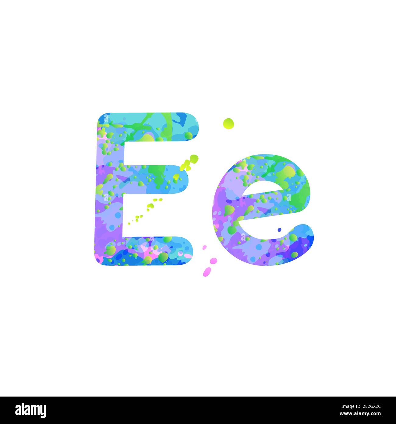 Letters E uppercase and lowercase with effect of liquid spots of paint ...
