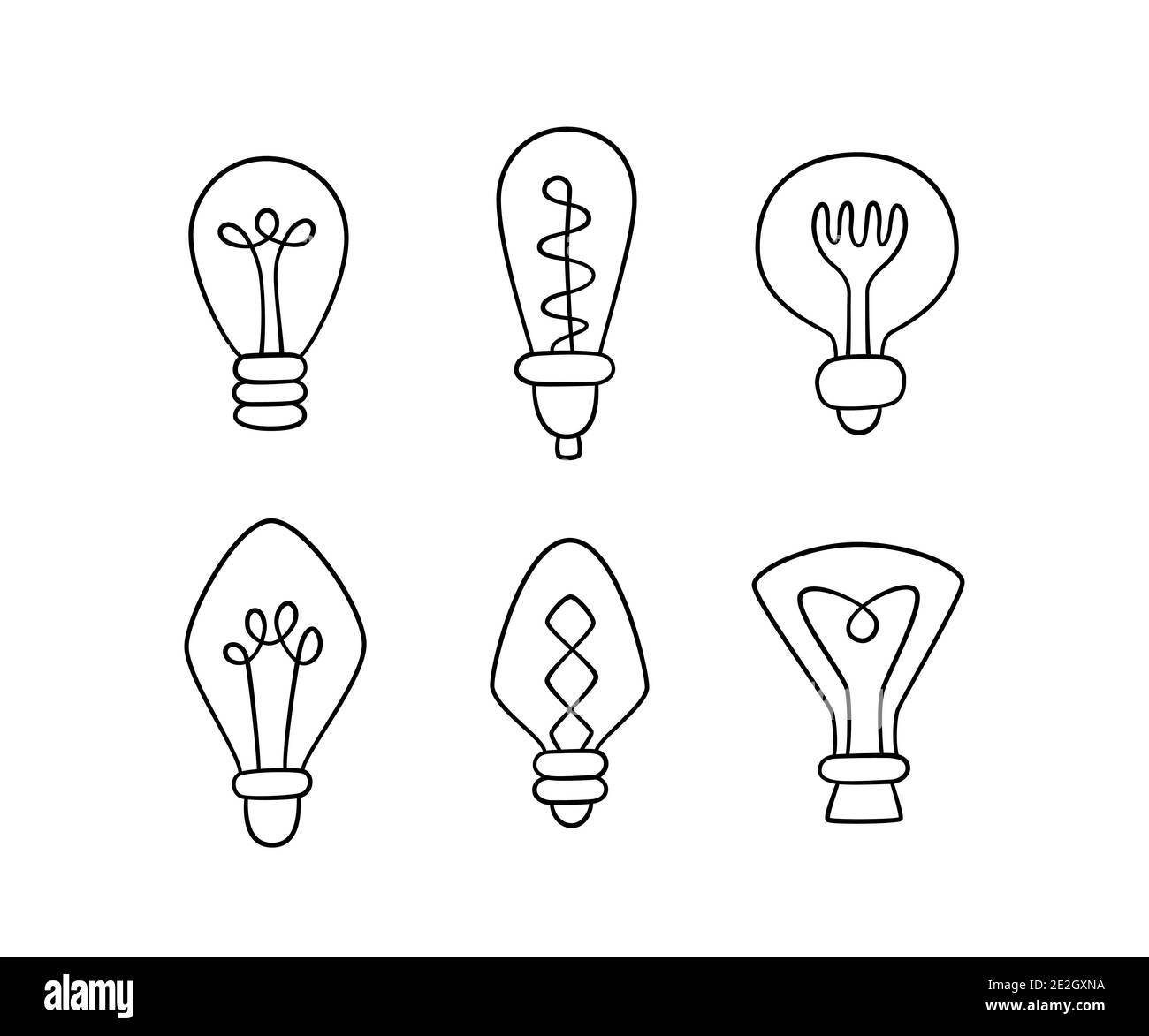 Hand drawn Light Bulbs. Collection of loft lamps in doodle style ...