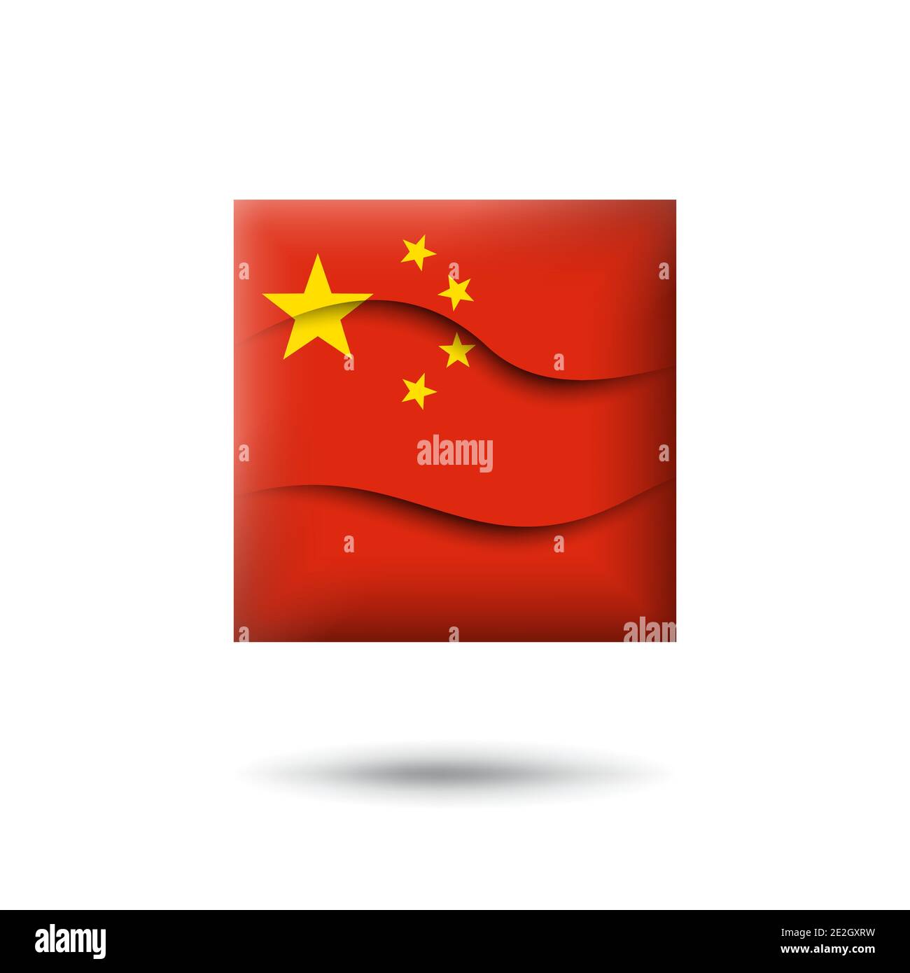 China flag icon in the shape of square. Waving in the wind. Abstract ...