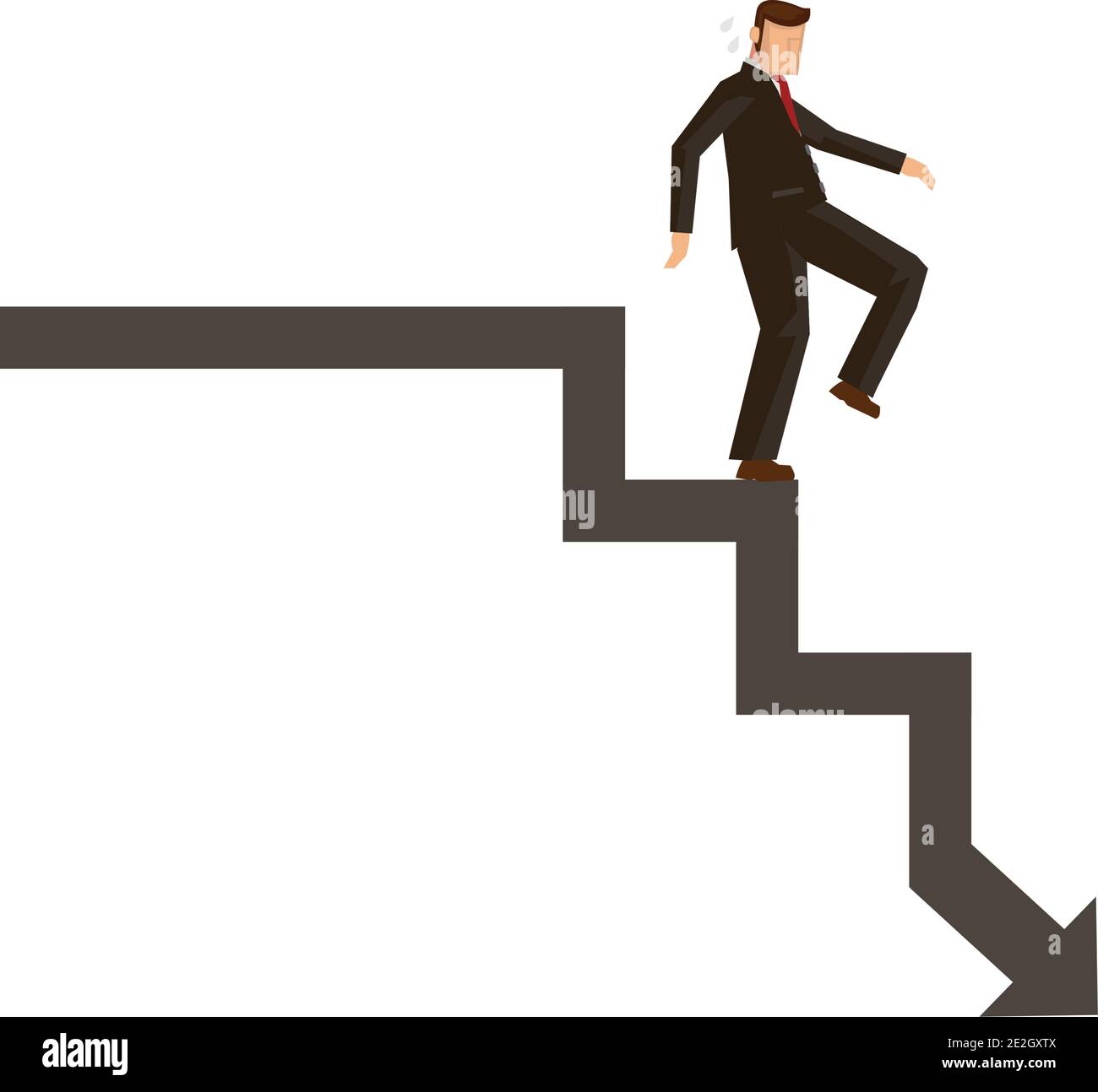 Depressed business man walking down falling arrow steps. Concept of ...