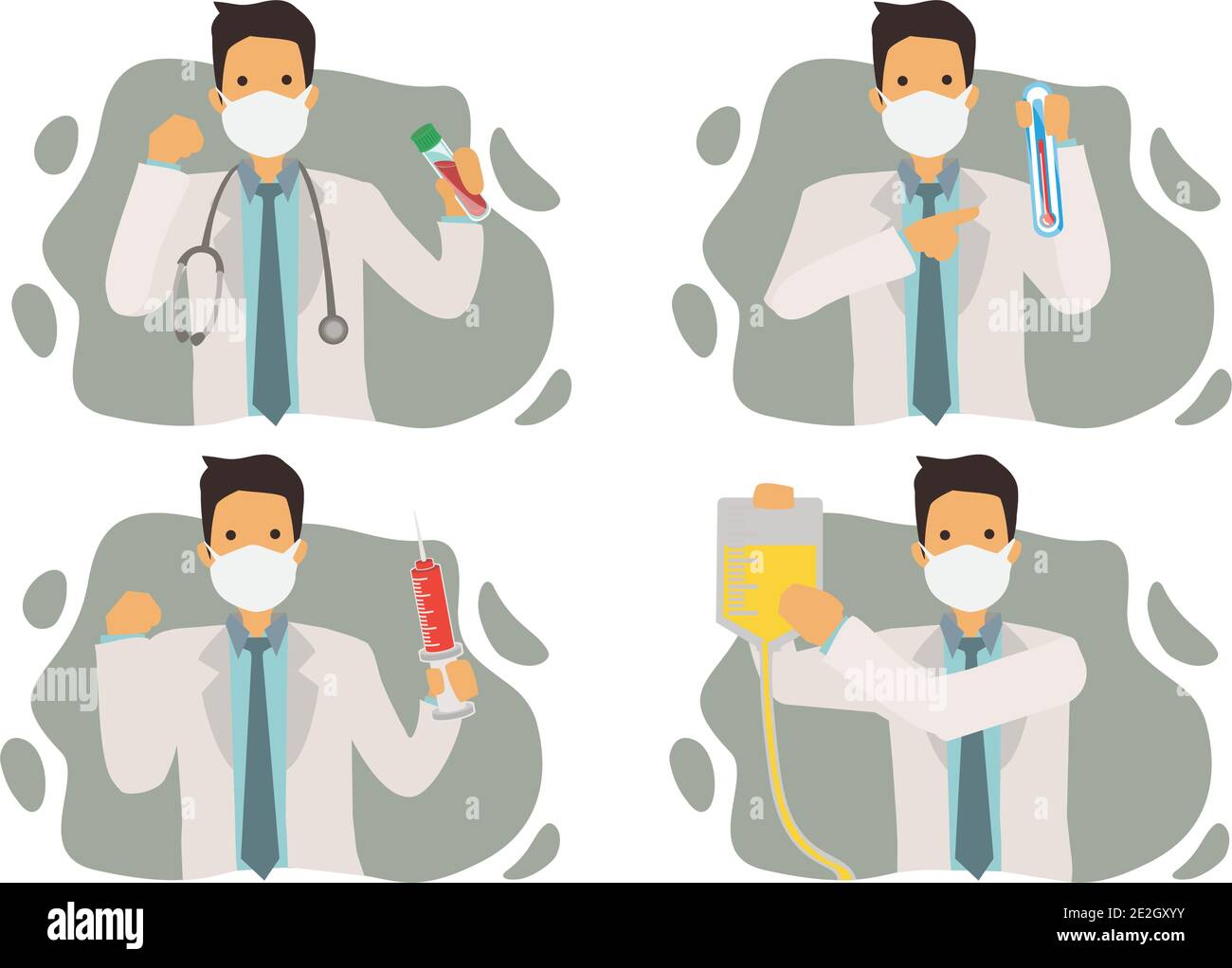 Set of four doctors with tools. Emotion of medical doctor. Vector ...