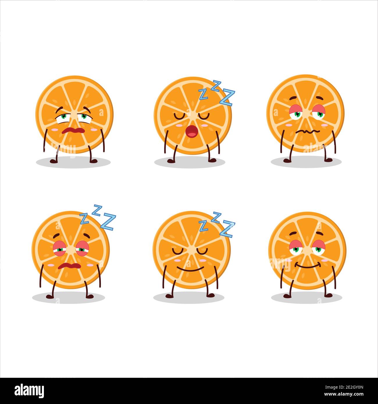 Cartoon character of slice of orange with sleepy expression. Vector ...