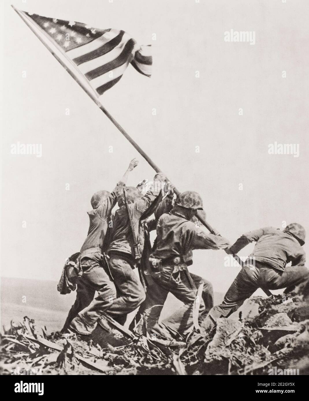 The defeat of Japanese imperialism. The American flag is raised at ...