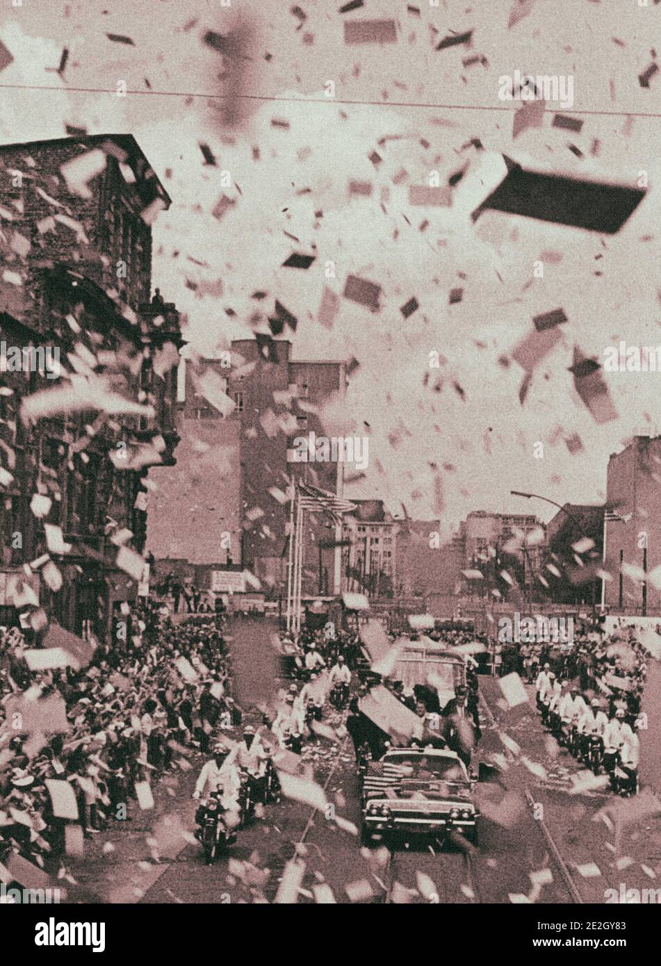 Archival photo of president Kennedy in Germany. Blizzard of shredded ...