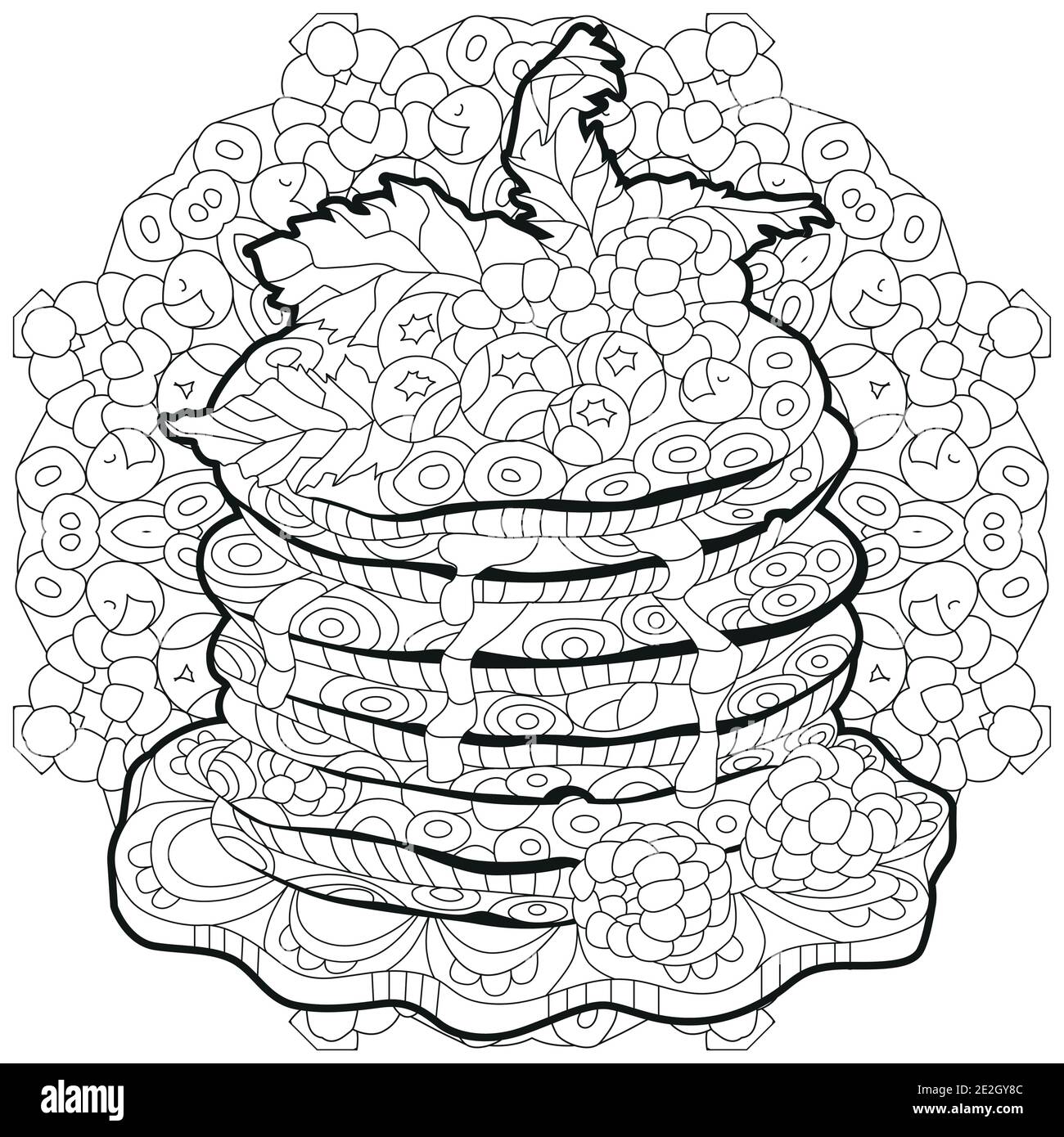 Vector pancakes with raspberries, blueberries and mint leaves on ...