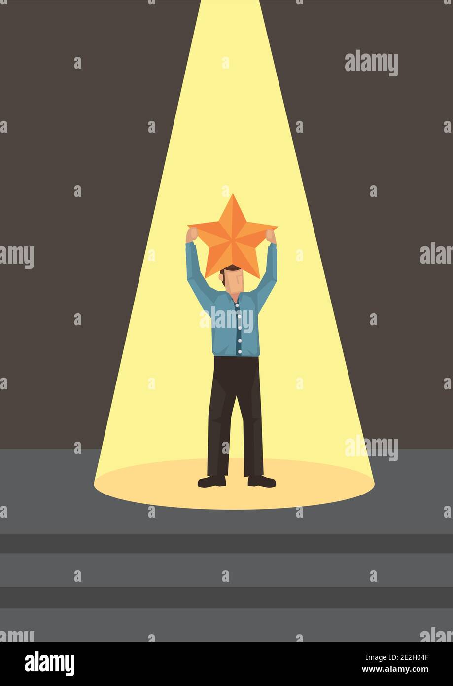 Businessman with a award star under a spotlight. Concept of winner ...