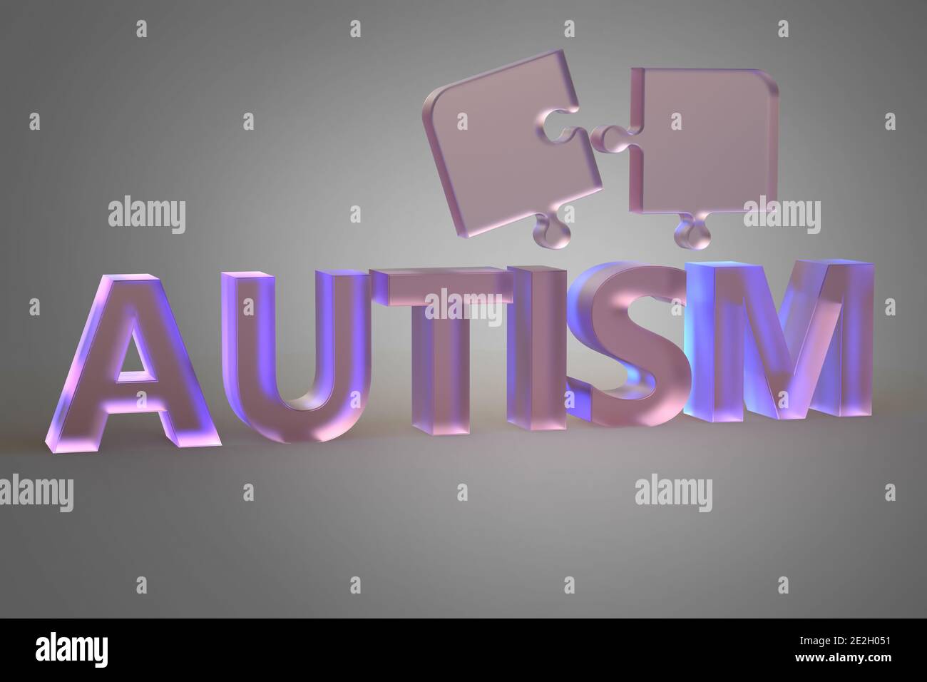 Autism word, modern style lettering with puzzles and copy space, 3d ...