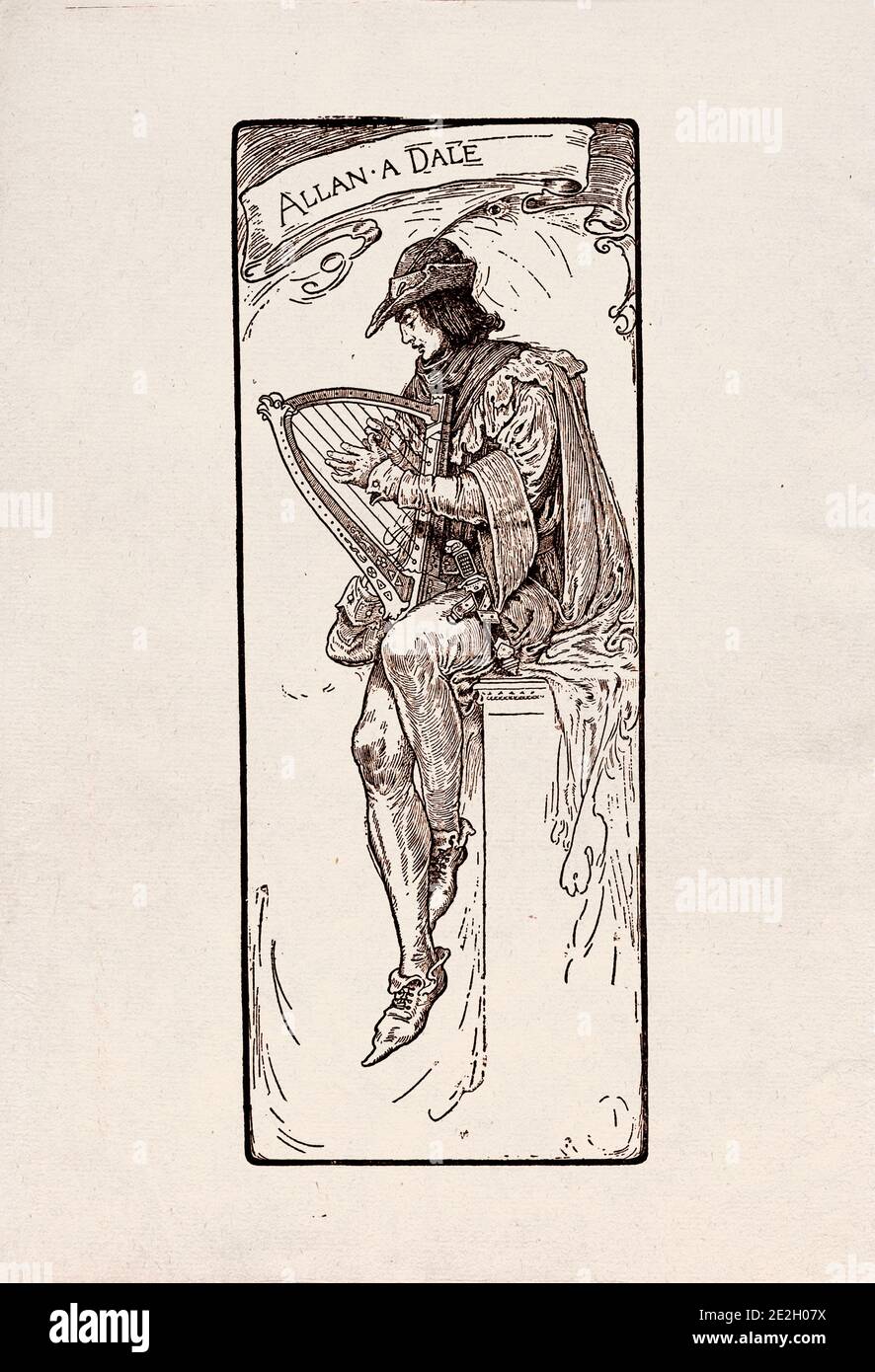 Antique egraving of literary characters from the English folklore from ...