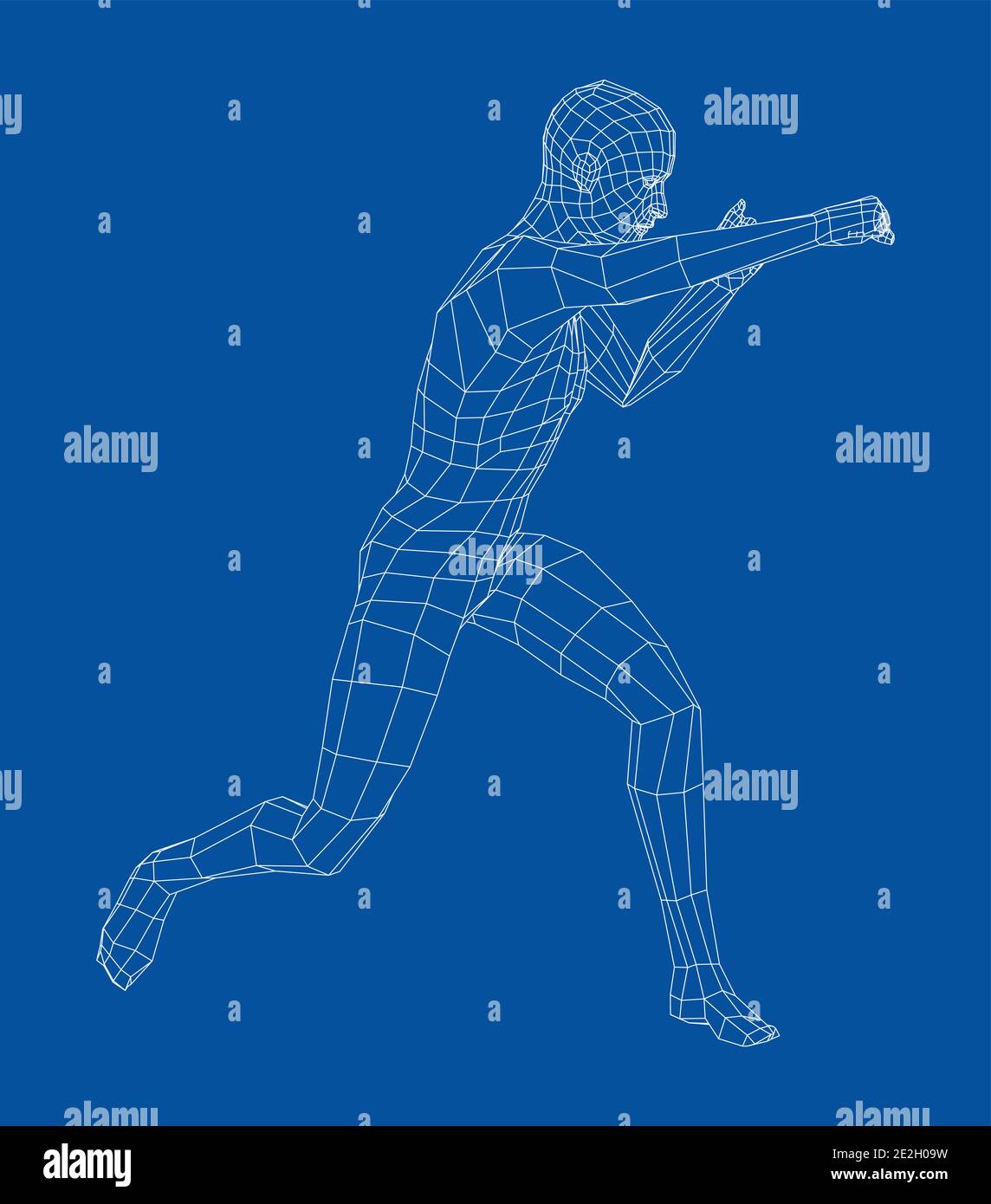 Wireframe boxing man. Vector 3d rendering. Man in boxing pose Stock ...