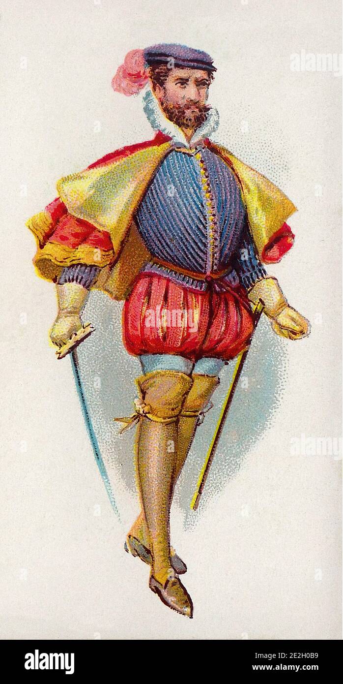 Vintage illustration of British historical costume. Time of Elizabeth ...
