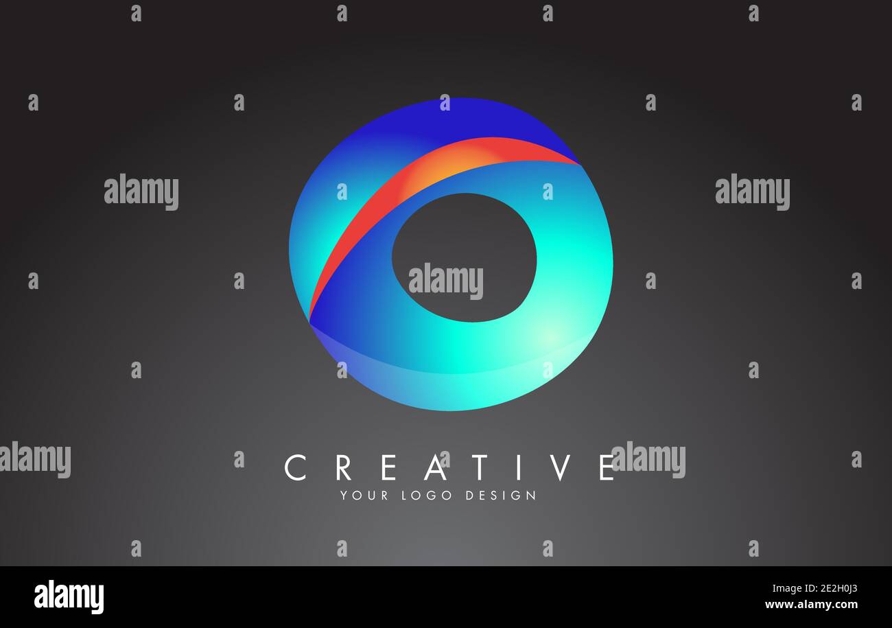 Colorful O letter logo with twisted lines effect. Rounded font style ...