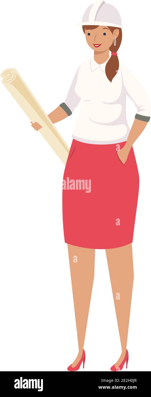 Engineer woman with helmet and plans design of construction remodeling ...