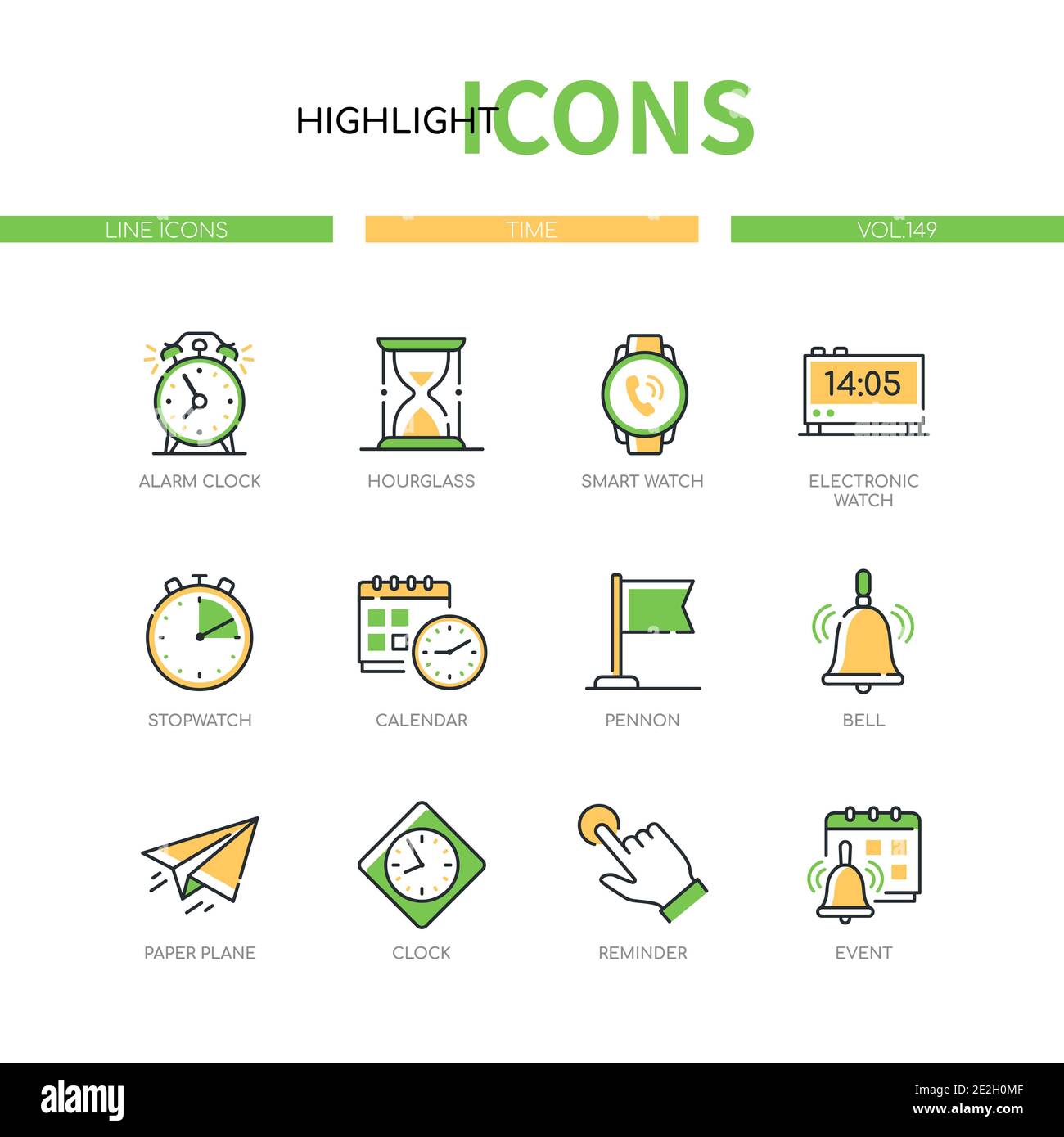Time concept - modern line design style icons set. Business planning ...