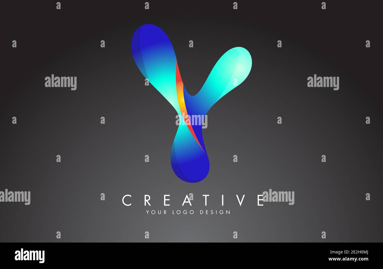 Colorful Y letter logo with twisted lines. Rounded font style, vector ...