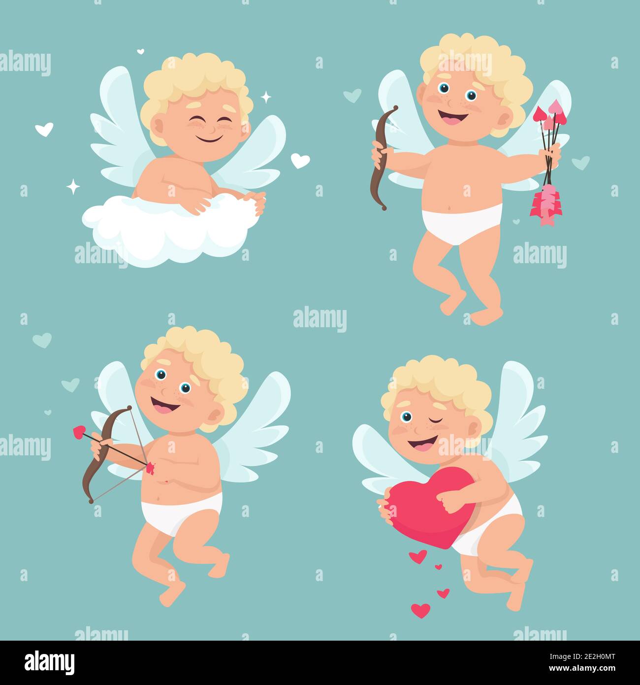 Set of cute cupid angels in different poses Stock Vector Image & Art ...