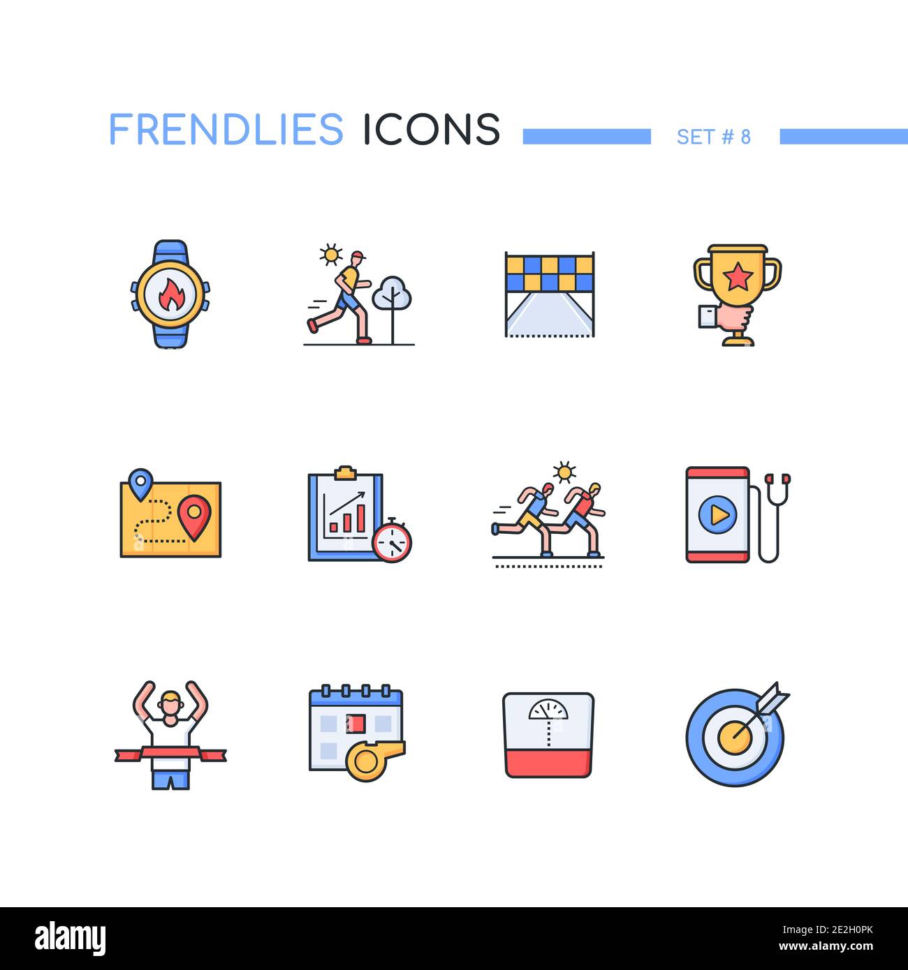 Running - modern line design style icons set. Active lifestyle idea ...