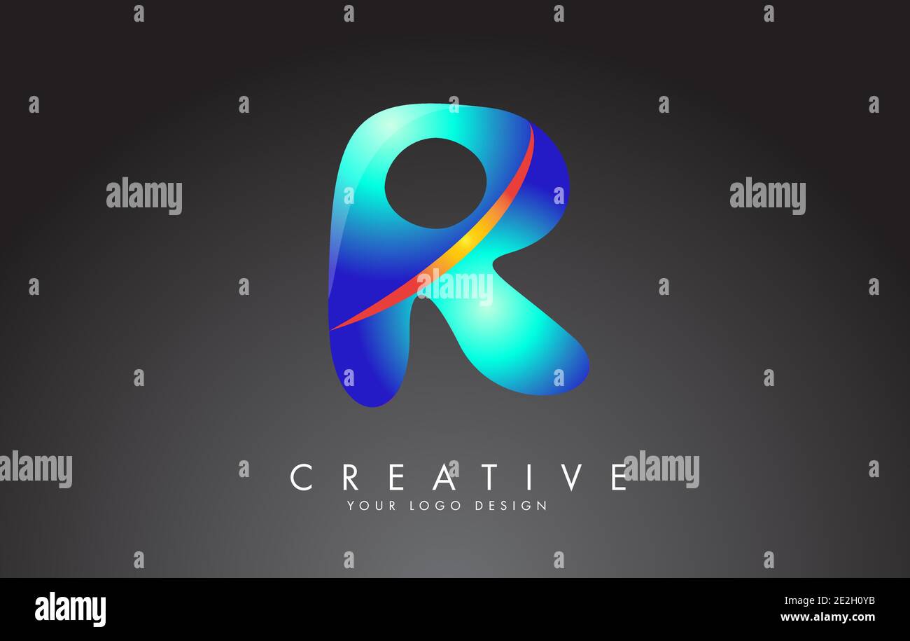 Colorful R letter logo with twisted lines effect. Rounded font style ...