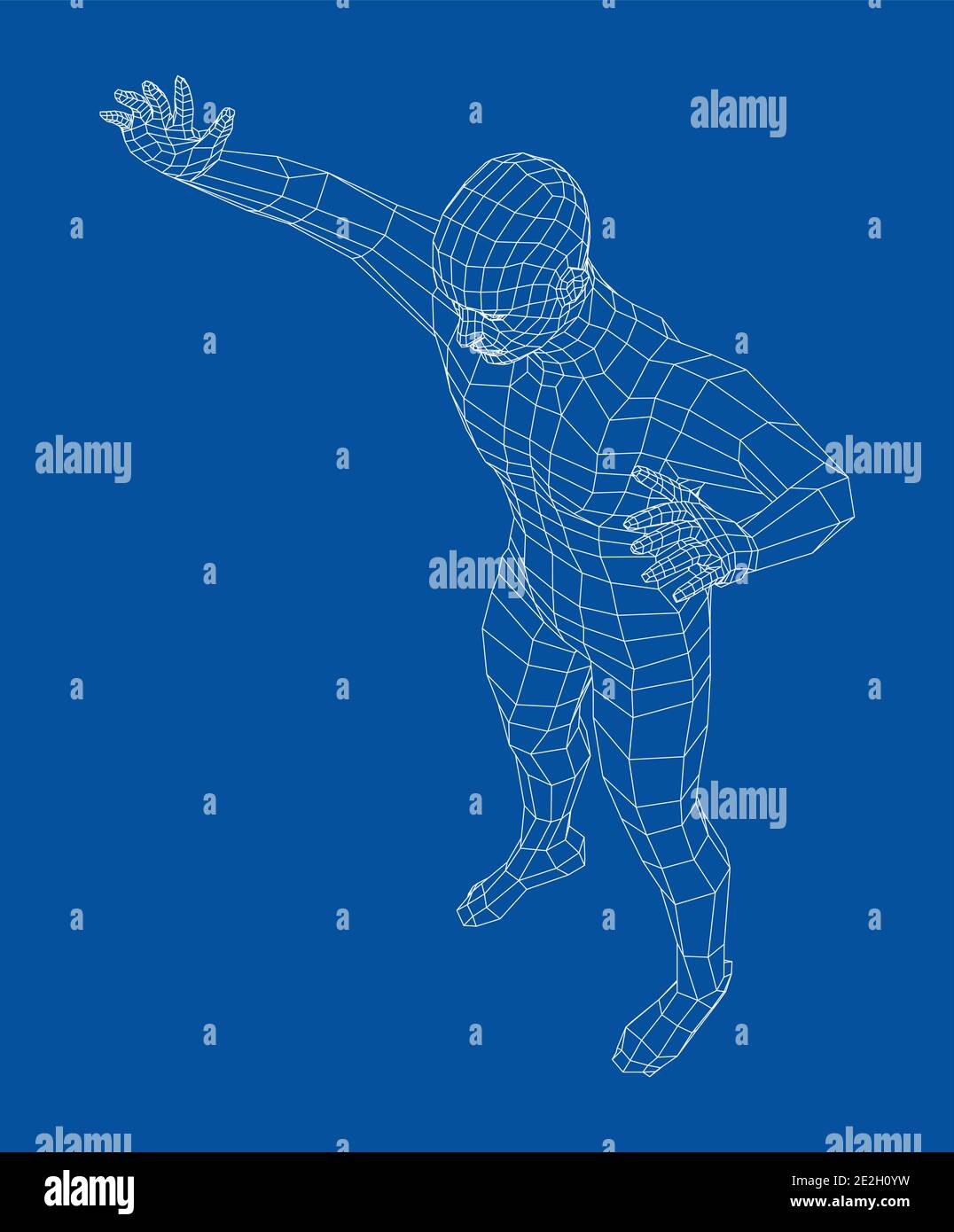 Wireframe jumping man. Vector 3d rendering. Man in jumping pose Stock ...