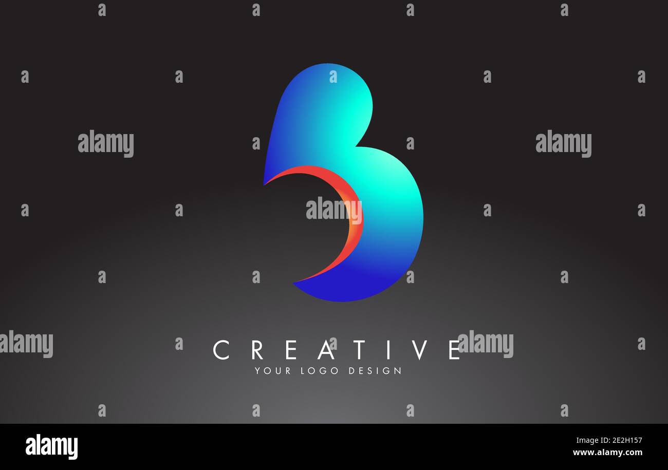Colorful B letter logo with carved effect. Rounded font style, vector ...