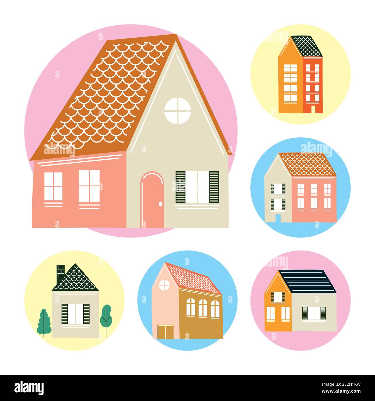 Houses symbol set design, Home real estate building theme Vector ...