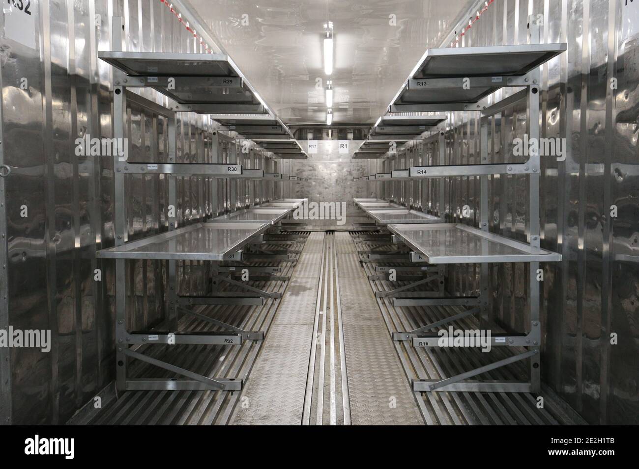 Inside one of the storage units at the overflow mortuary at Breakspear ...