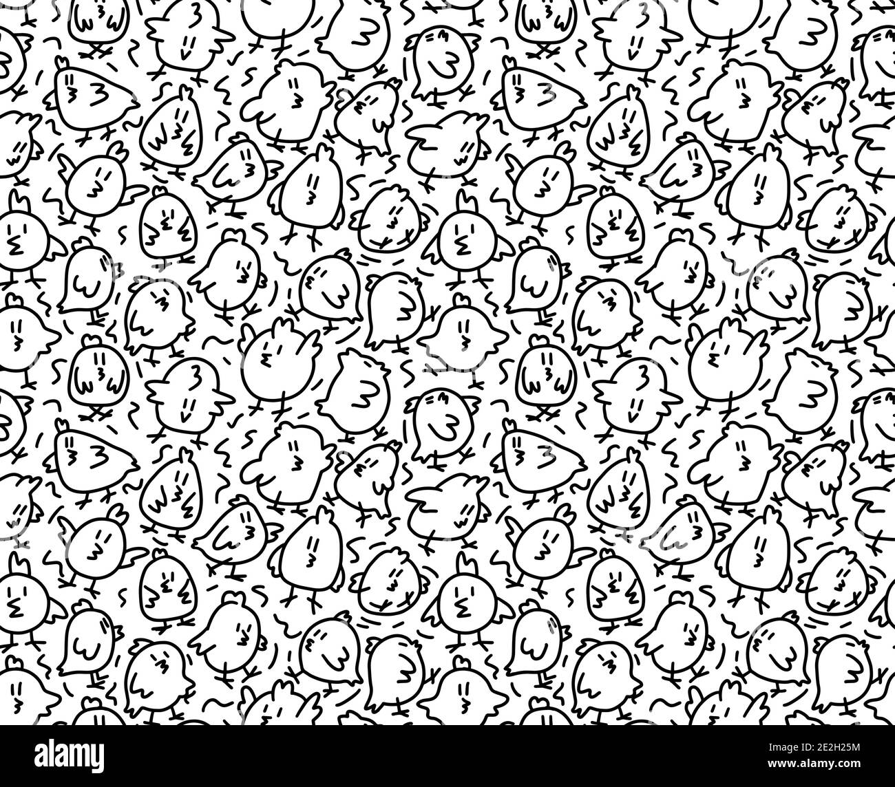 Doodle chicks Easter seamless pattern background with cute cartoon hand ...
