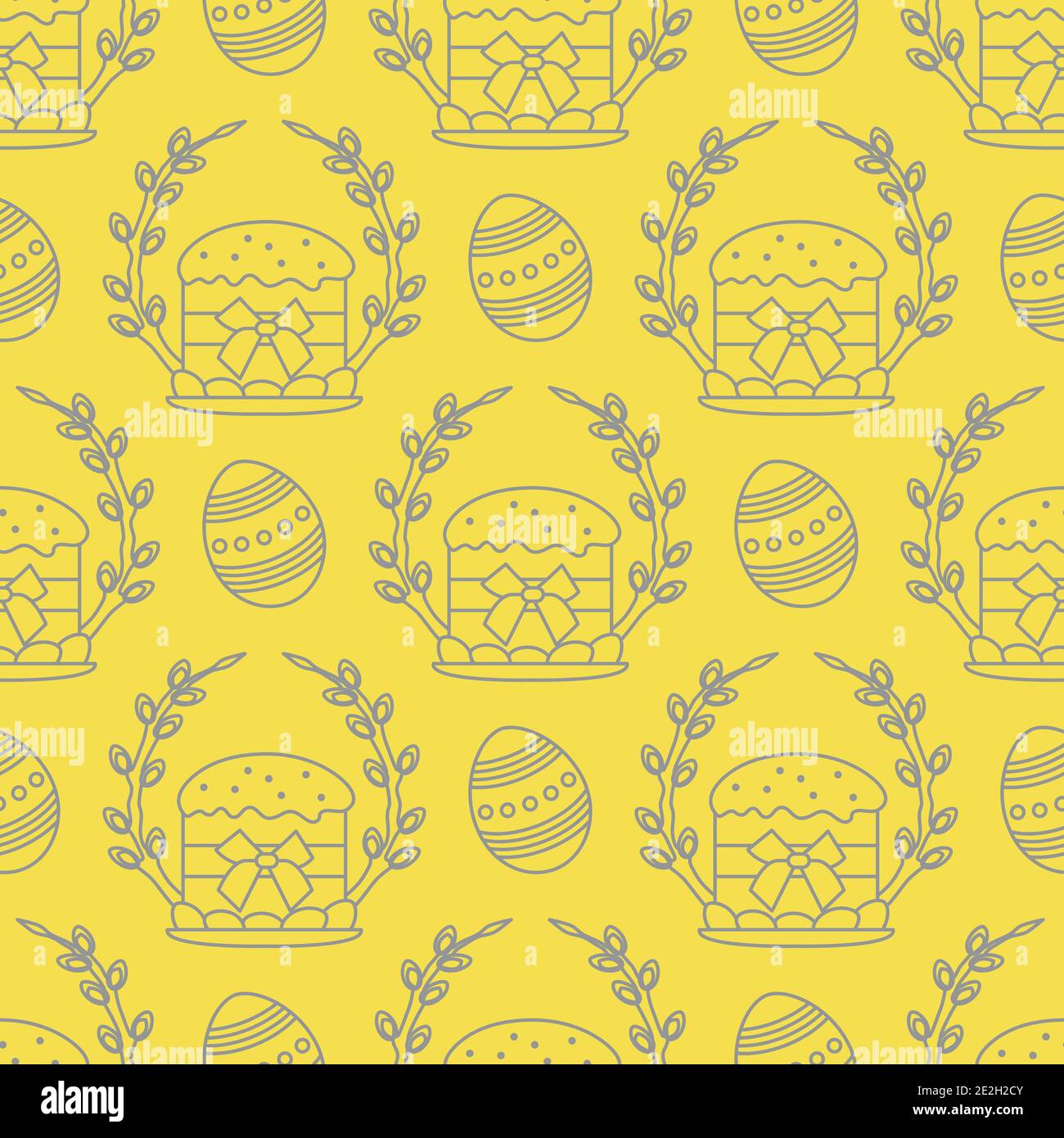 Vector seamless pattern Happy Easter. Easter cake, decorated eggs ...