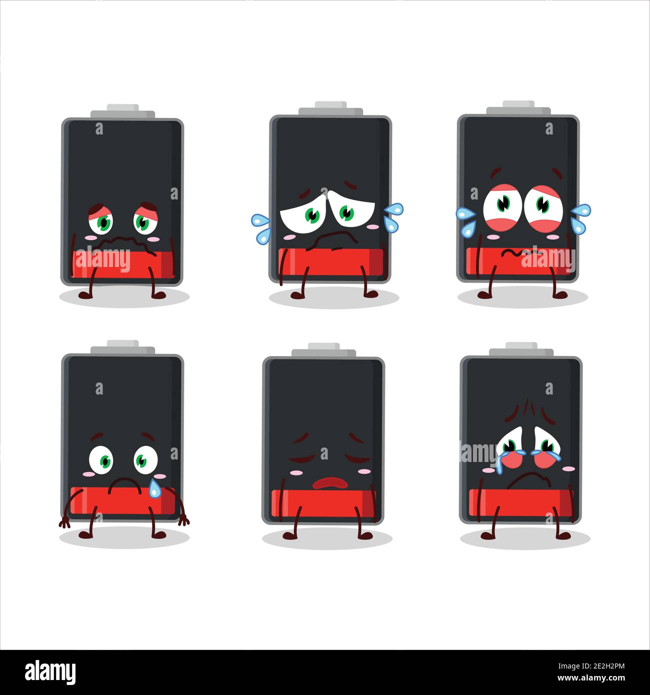Low battery cartoon character with sad expression. Vector illustration ...