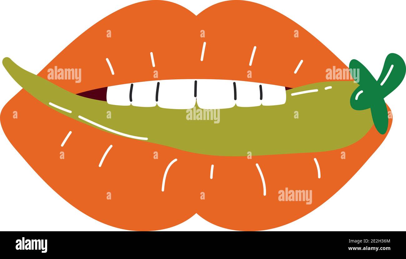 Hot chili pepper in female mouth design of spicy vegetable and food ...