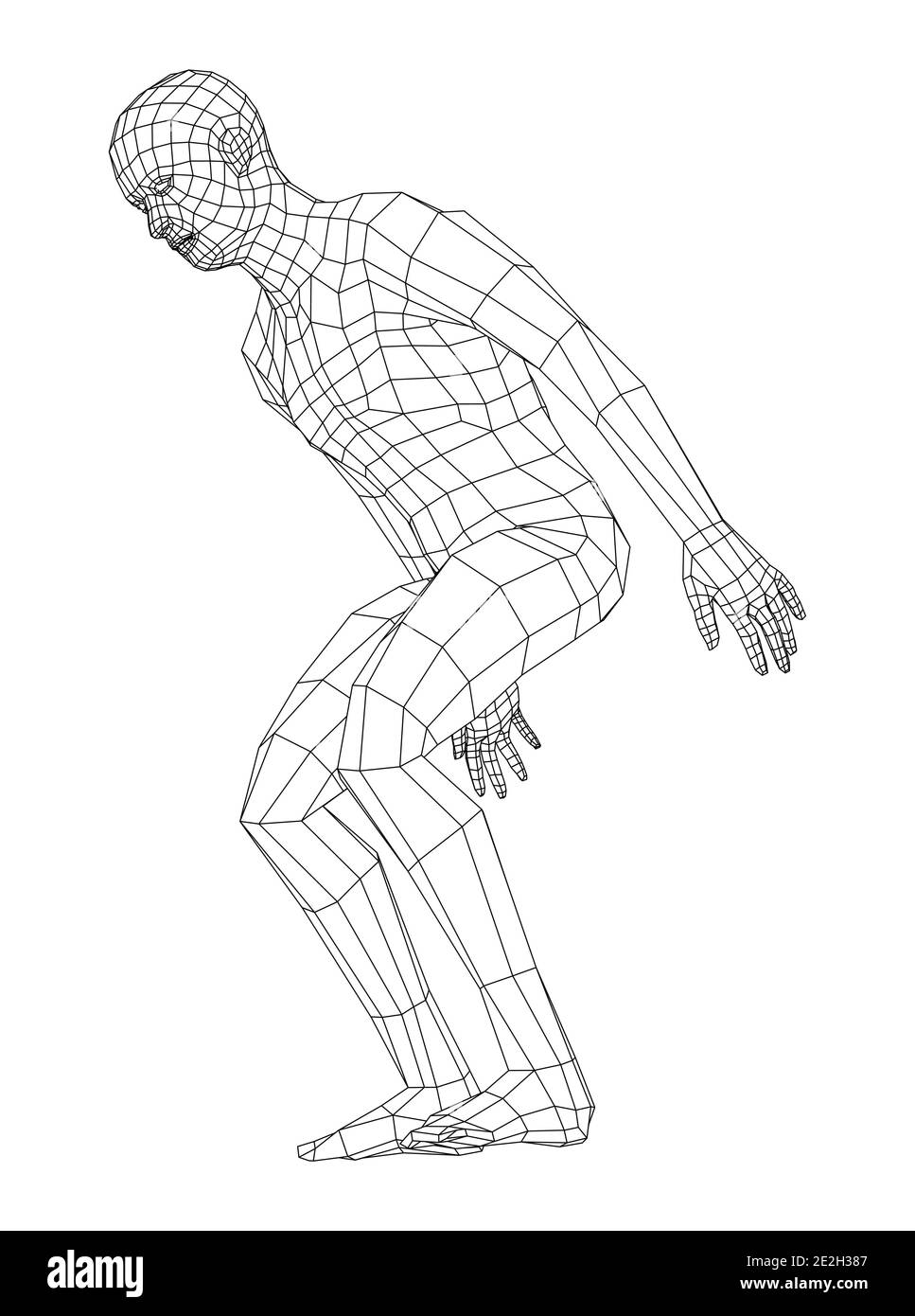 Wireframe jumping man. Vector 3d rendering. Man in jumping pose Stock ...