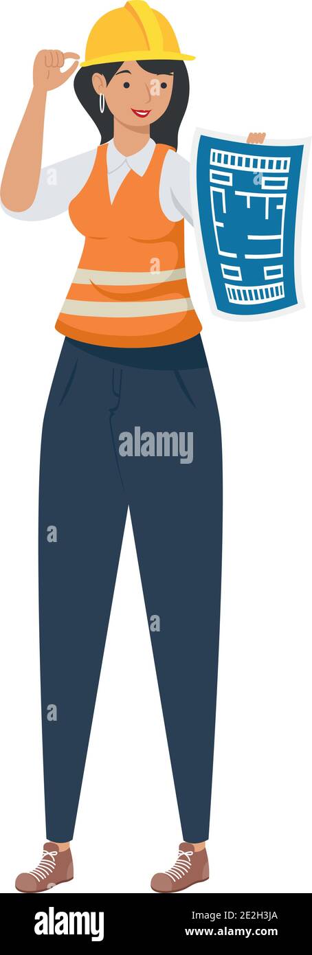 Architect woman with plans design of construction remodeling and ...