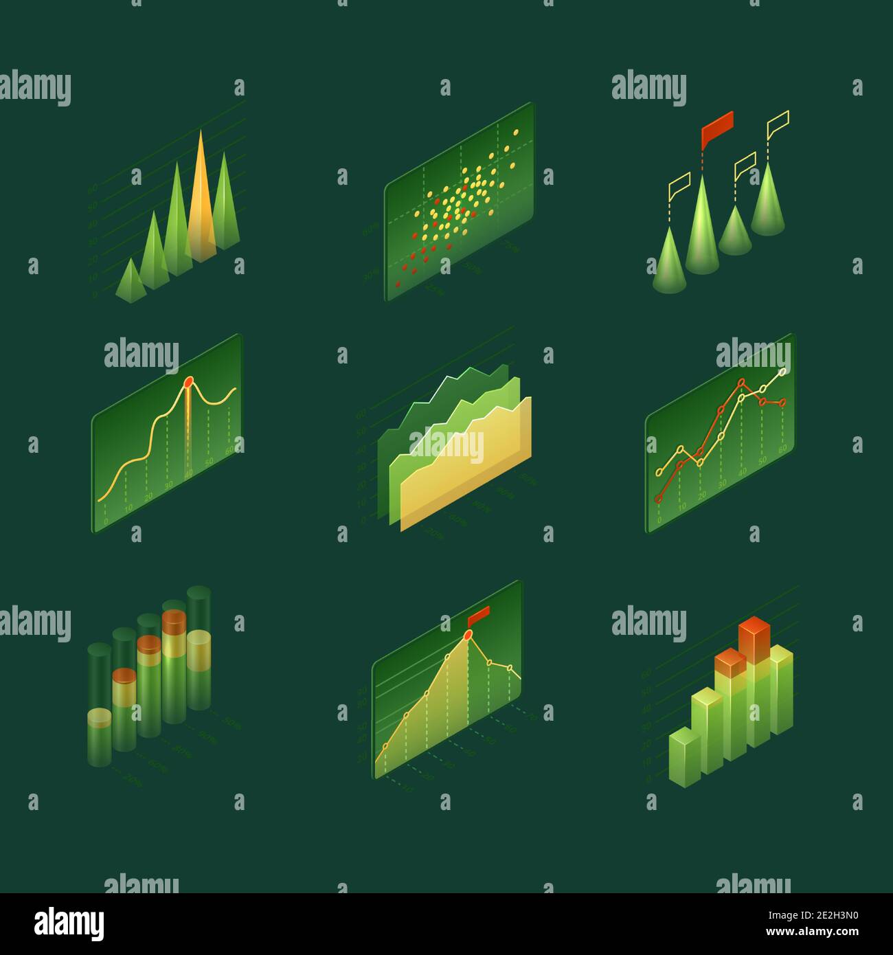 Isometric infographics charts and diagrams, 3d data analysis columns ...