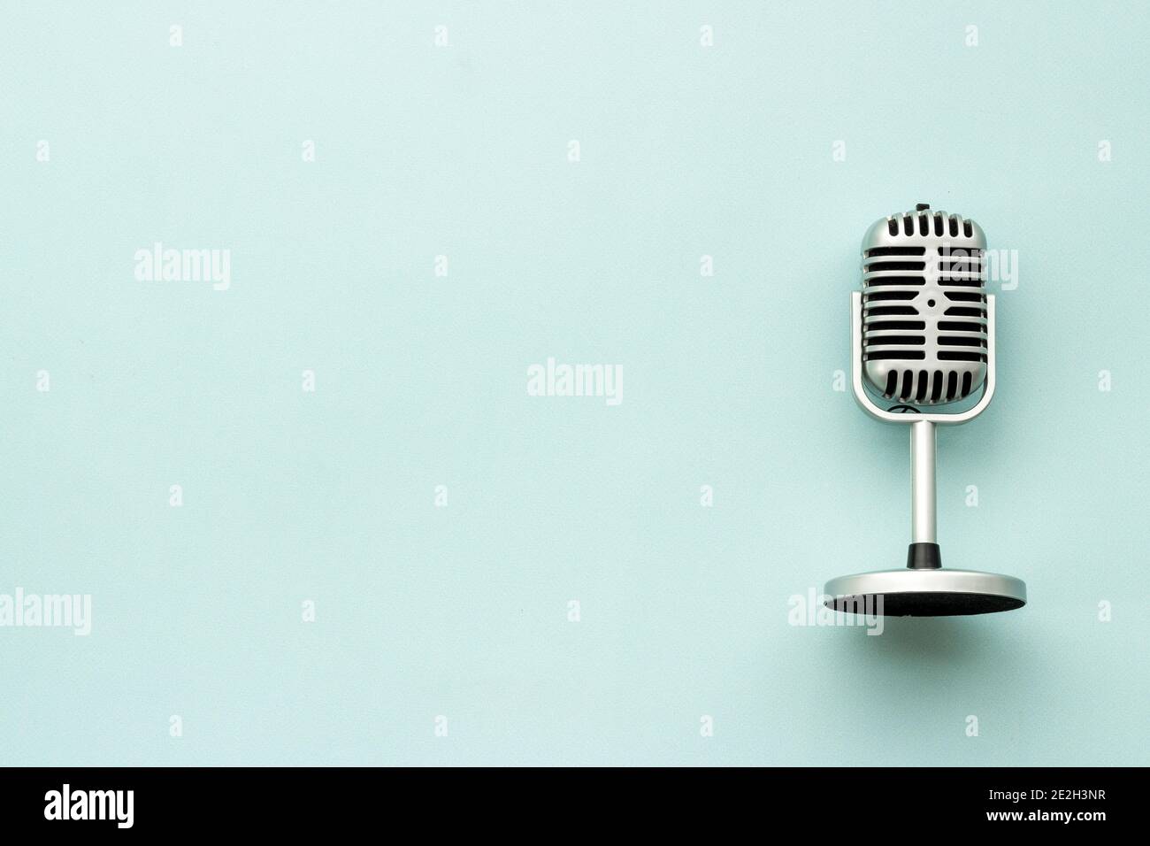 Flat lay of retro classic microphone with space for text Stock Photo ...