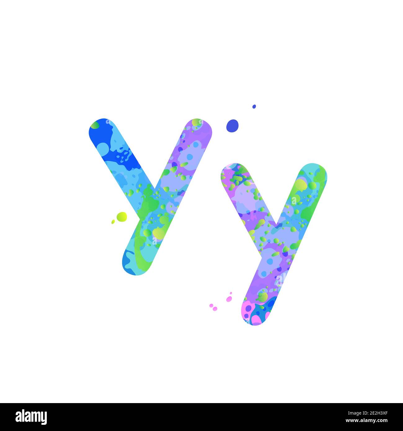 Letters Y uppercase and lowercase with effect of liquid spots of paint ...