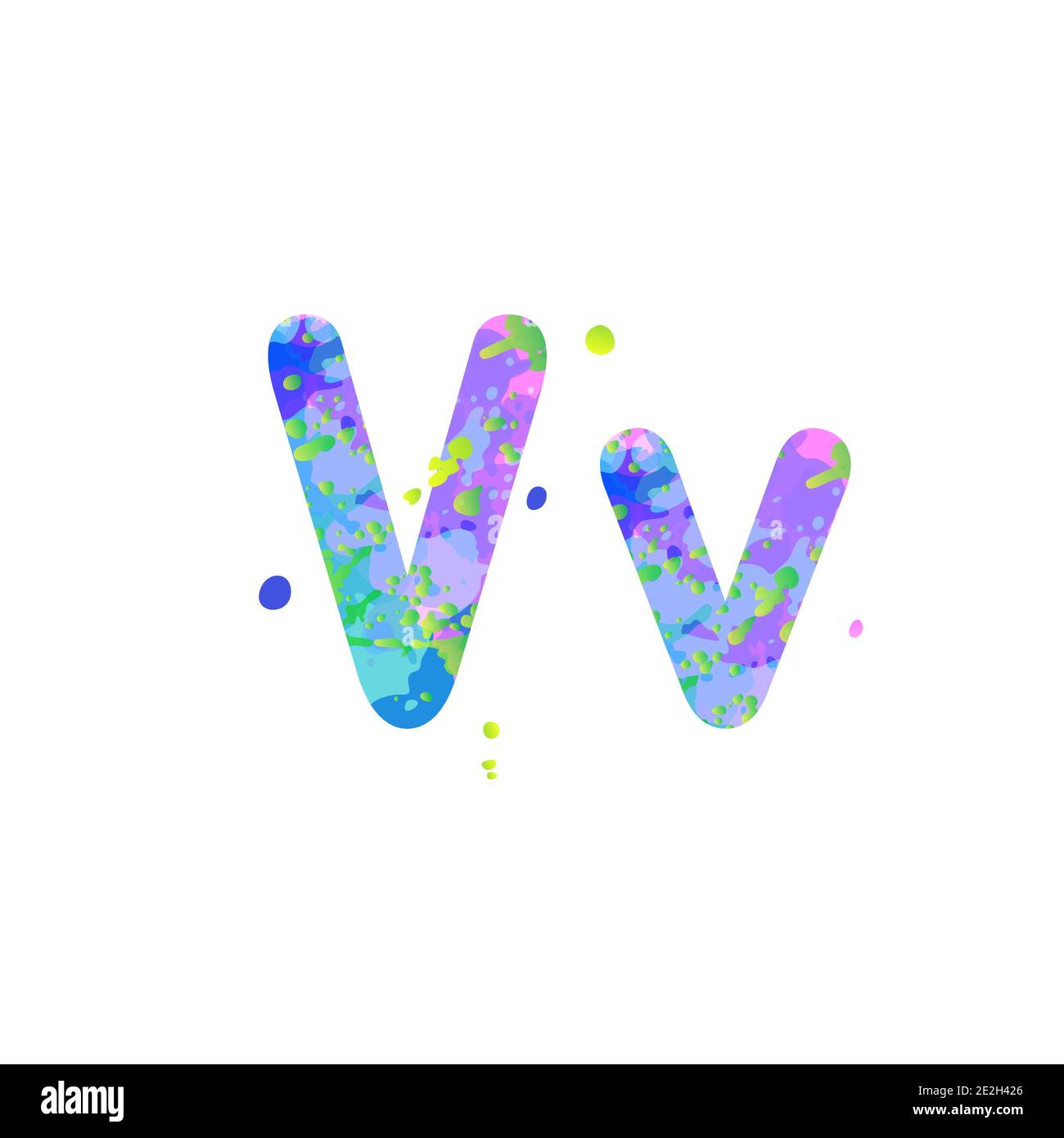 Letters V uppercase and lowercase with effect of liquid spots of paint ...