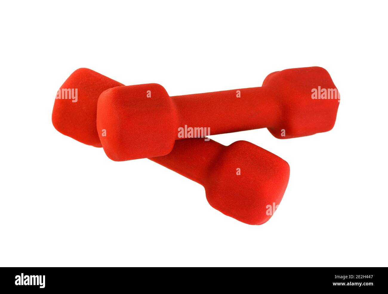 Two of red dumbbells, isolated on white background Stock Photo - Alamy
