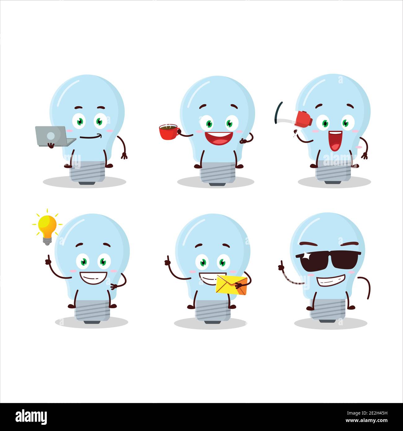 Halogen cartoon character with various types of business emoticons ...