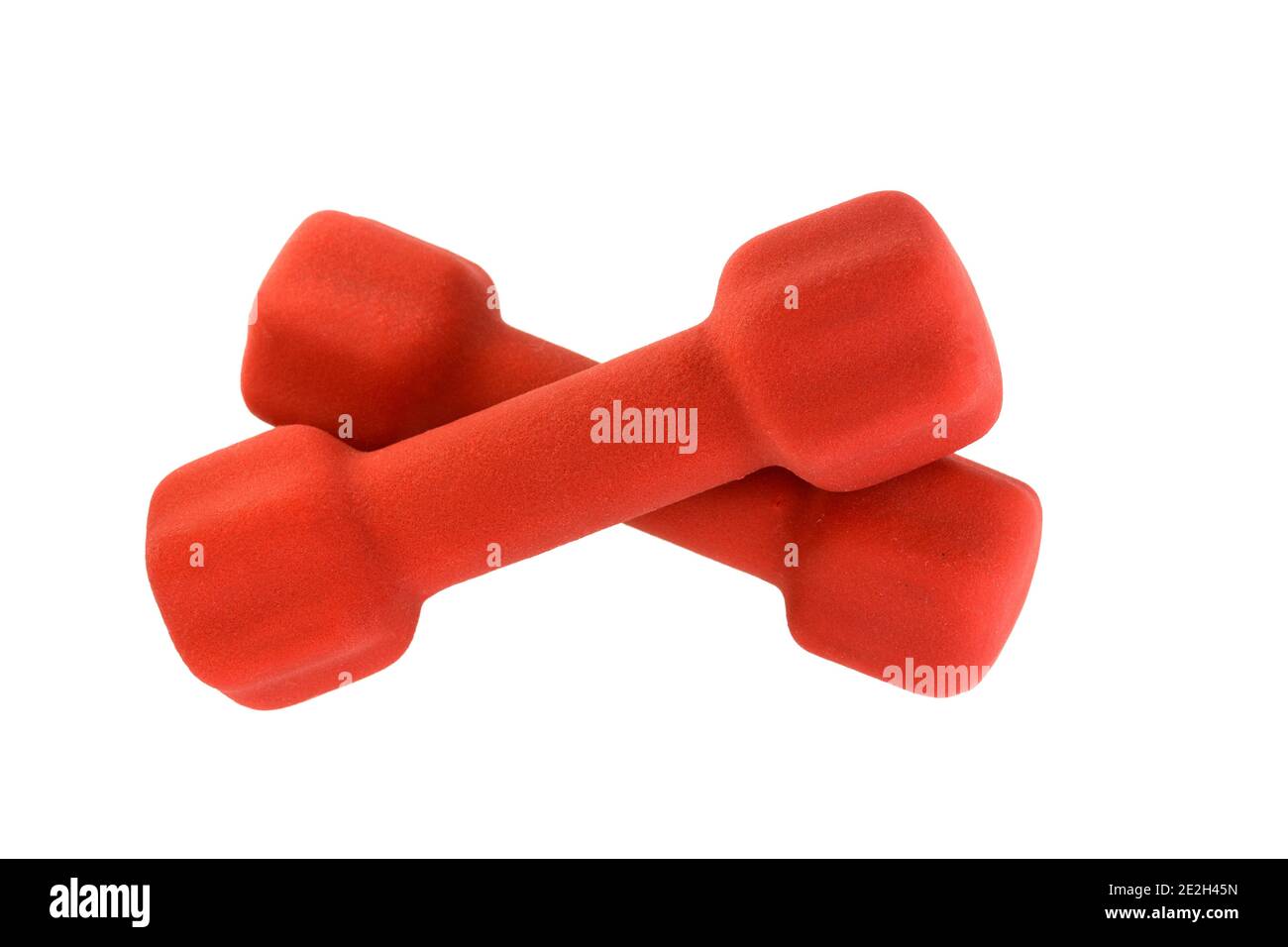 Two of red dumbbells, isolated on white background Stock Photo - Alamy