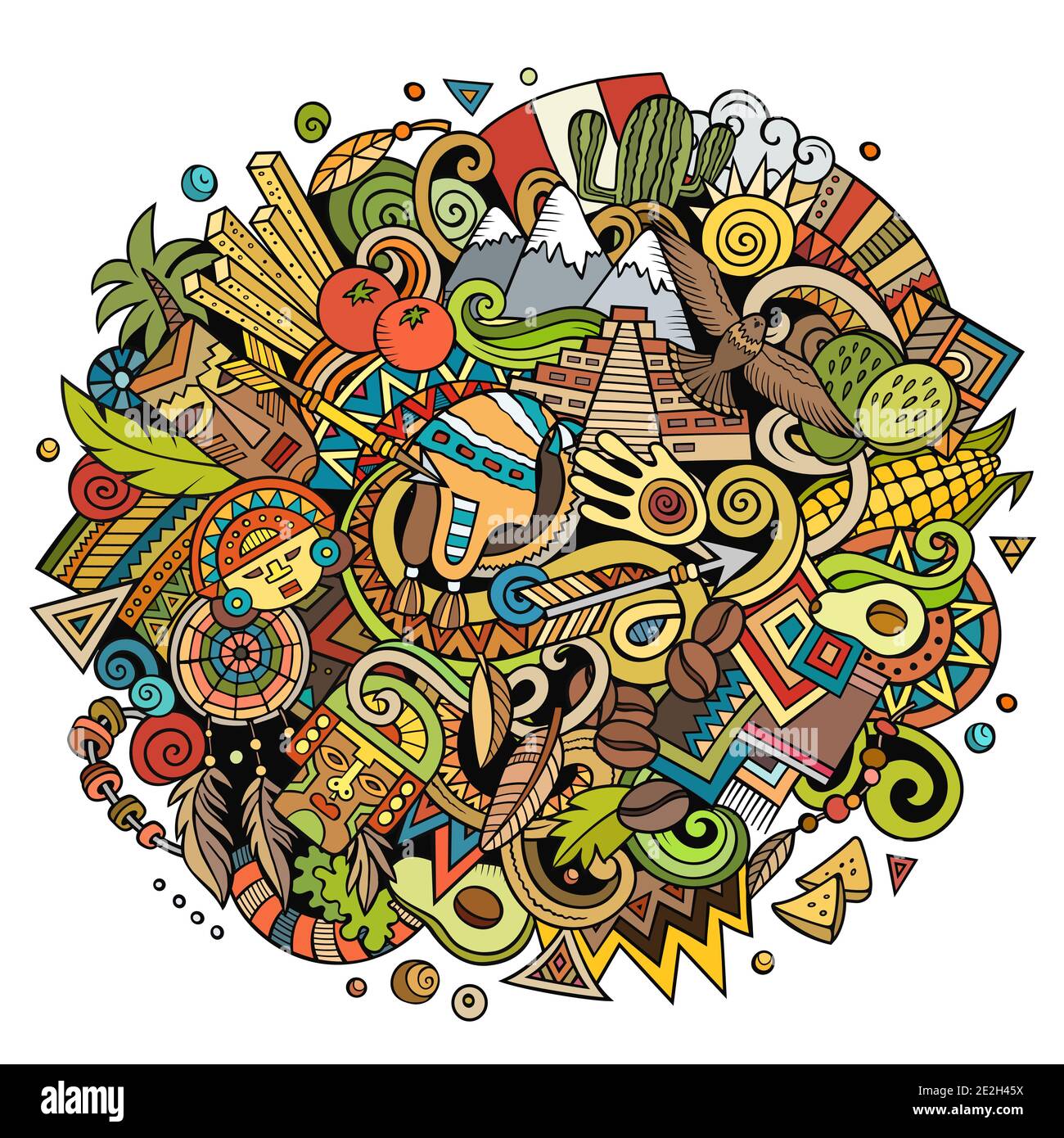 Peru hand drawn cartoon doodles illustration. Funny design Stock Vector ...