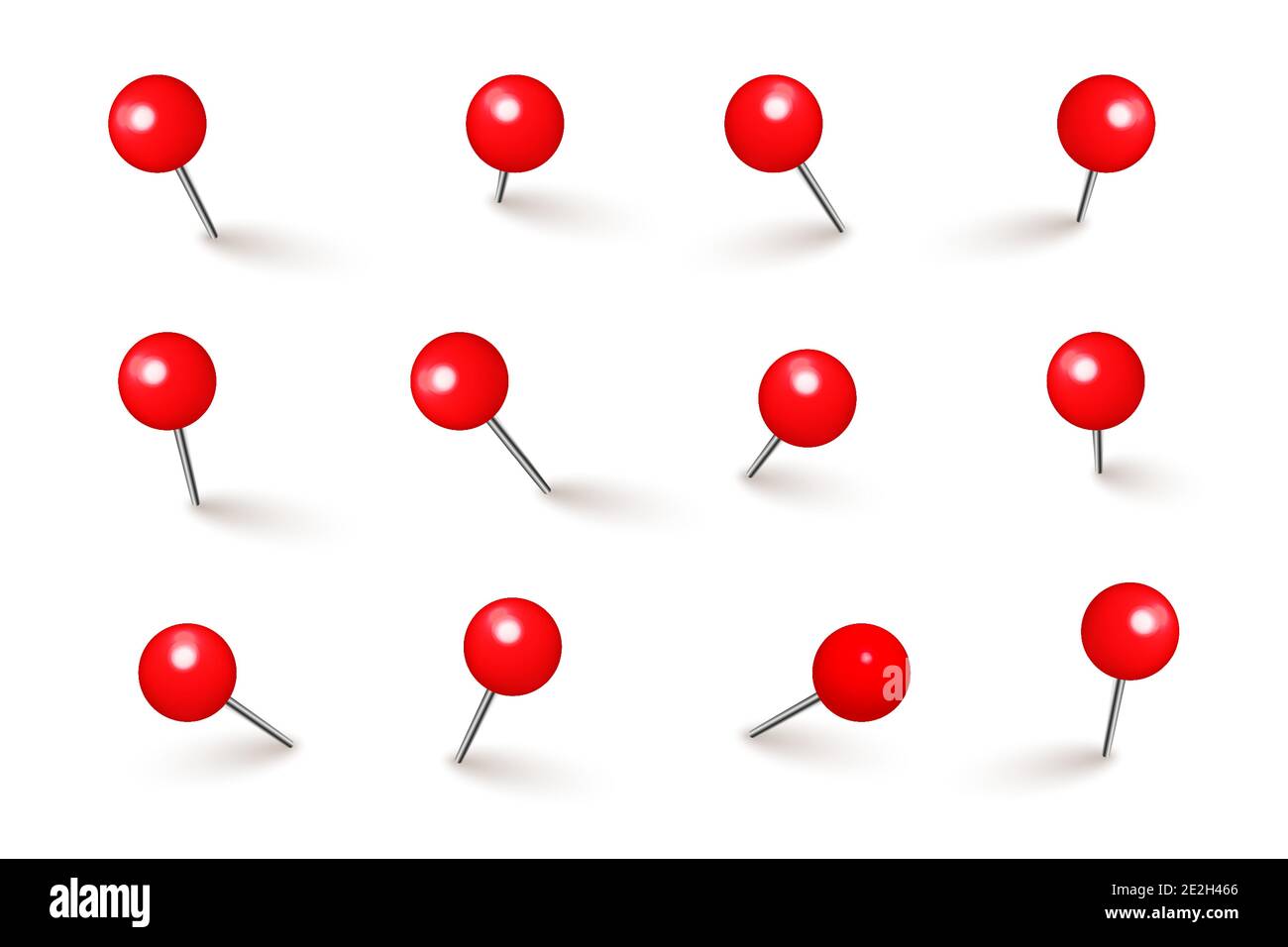 Realistic red push pins. Board tacks isolated on white background ...
