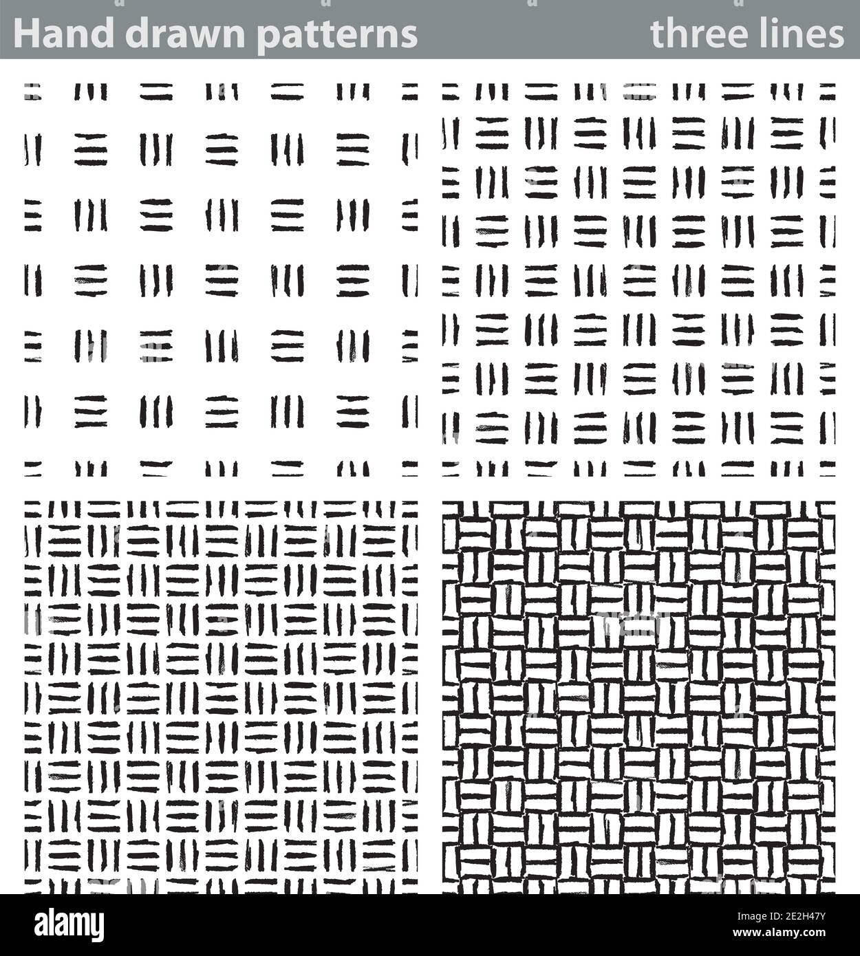 Four seamless patterns made with small pieces of lines drawn by hand ...