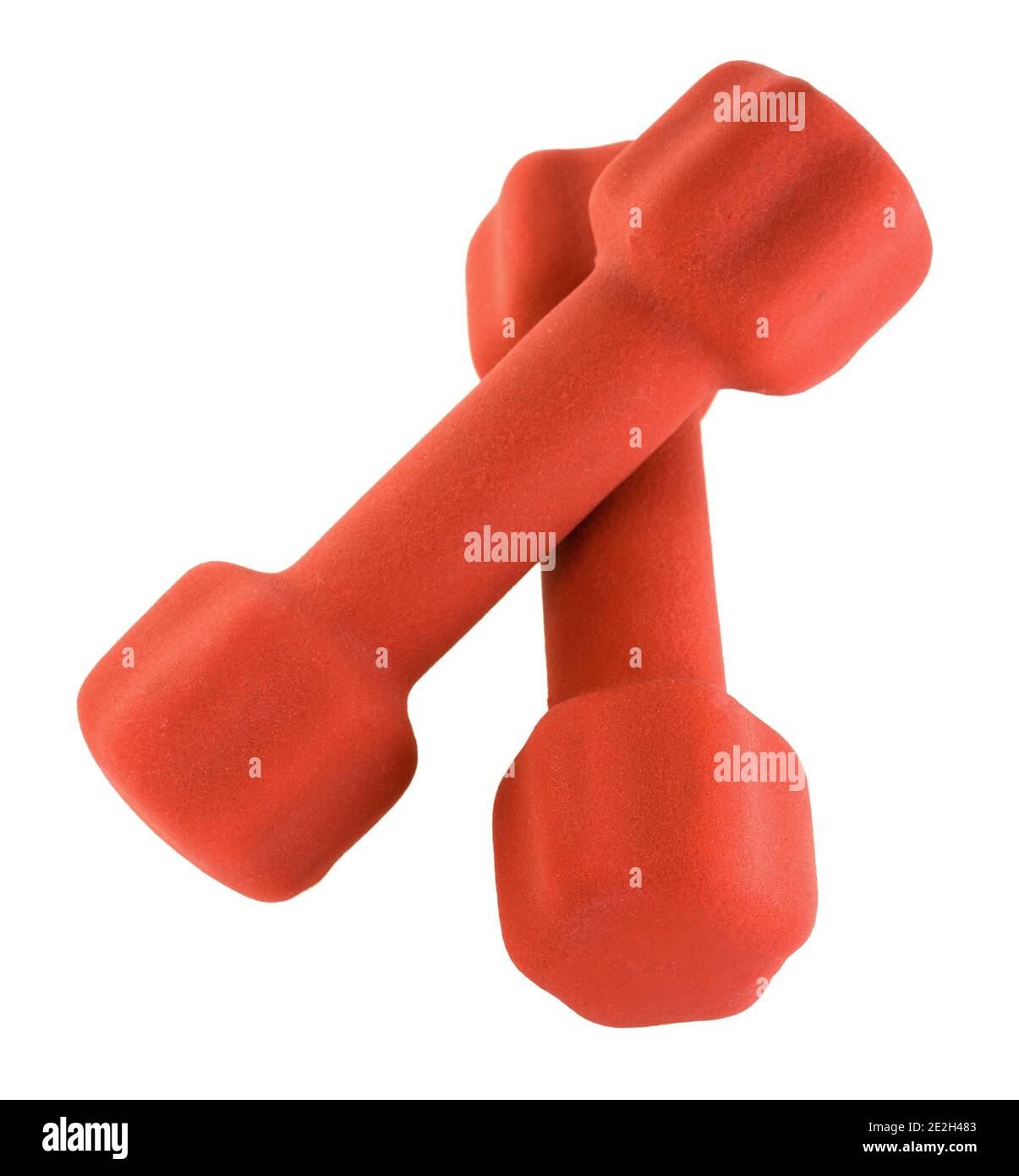 Two of red dumbbells, isolated on white background Stock Photo - Alamy