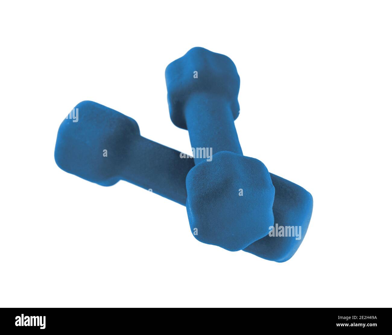 Two of blue dumbbells, isolated on white background Stock Photo - Alamy