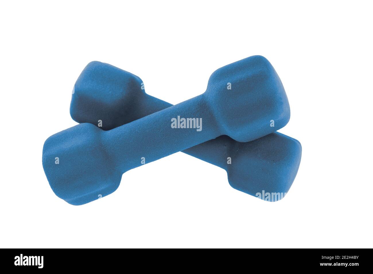 Two of blue dumbbells, isolated on white background Stock Photo - Alamy