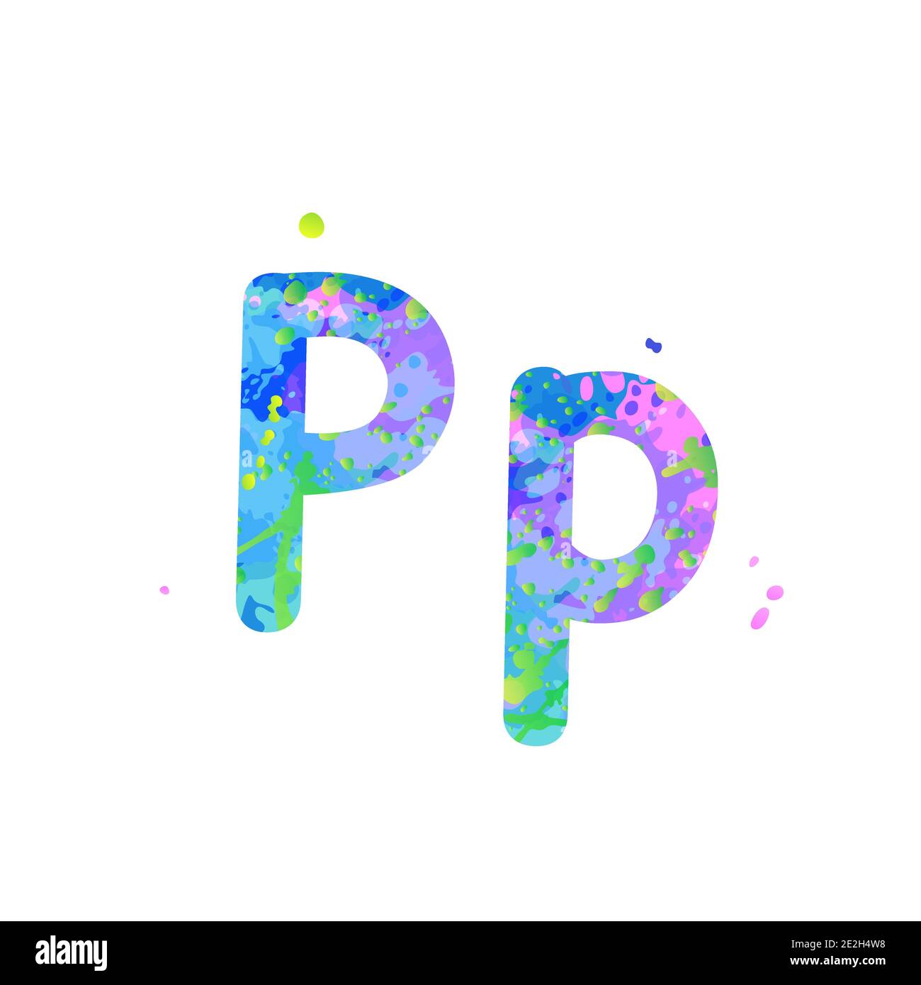 Letters P uppercase and lowercase with effect of liquid spots of paint ...