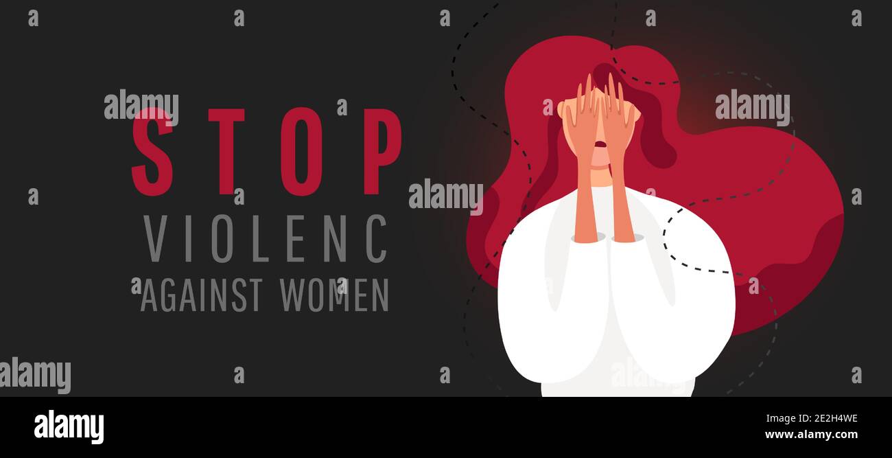 Young girl with bruises and abrasions raised her hand up and shows stop ...